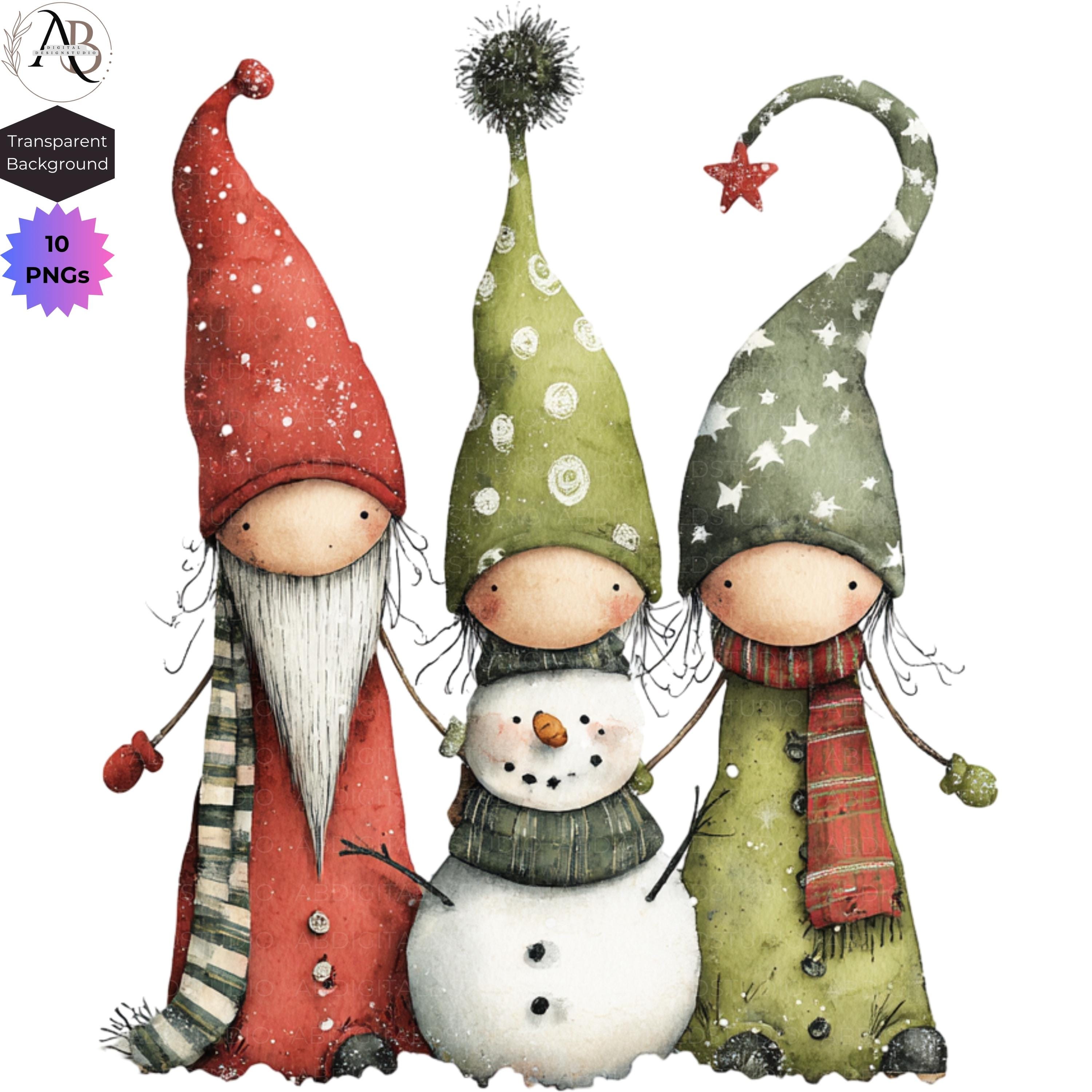 Watercolor Christmas Gnome Clipart: Holiday PNG Images (10 Digital ...