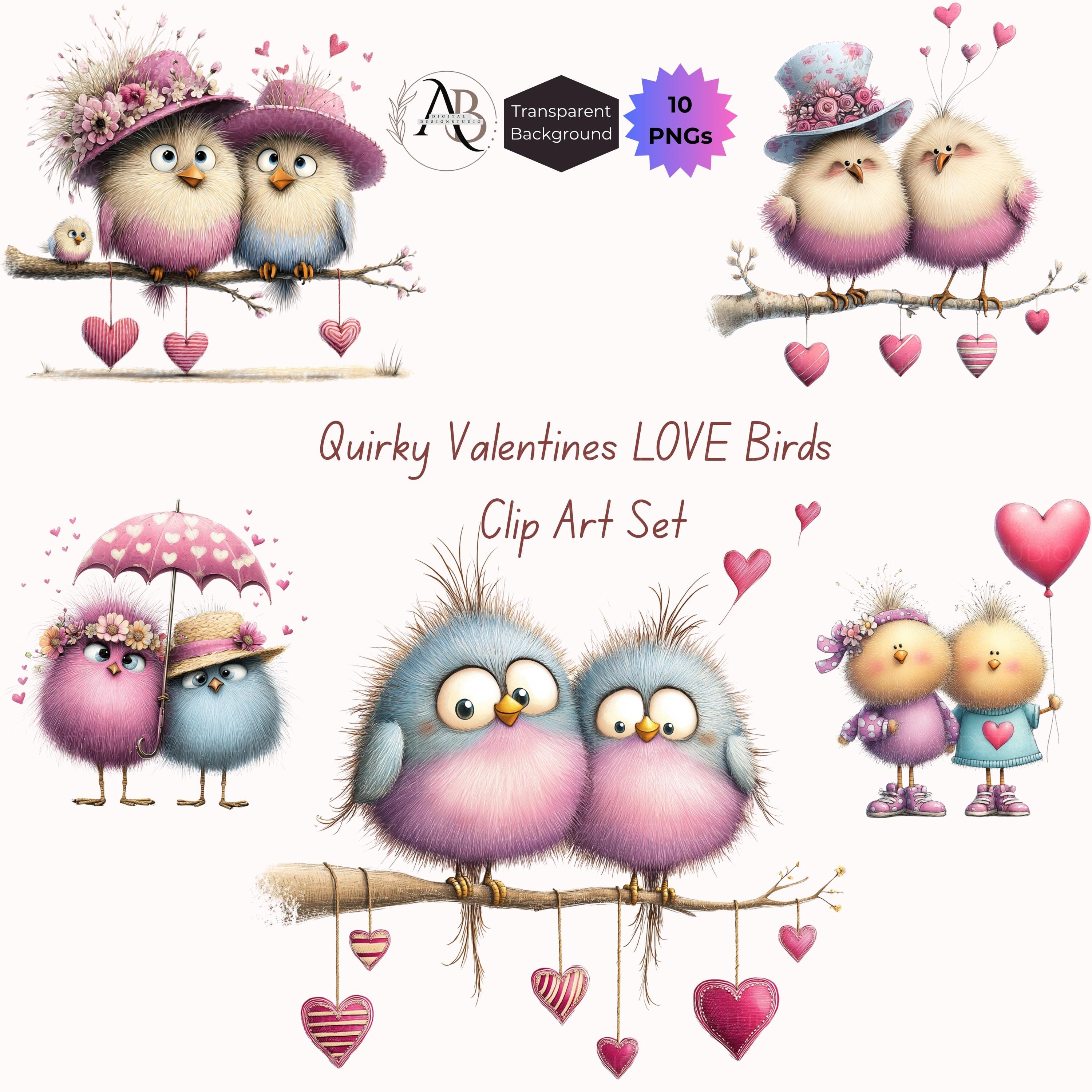 Quirky Love Birds PNG Clipart: Cute Valentines Birds 10 PNG (DIGITAL ...