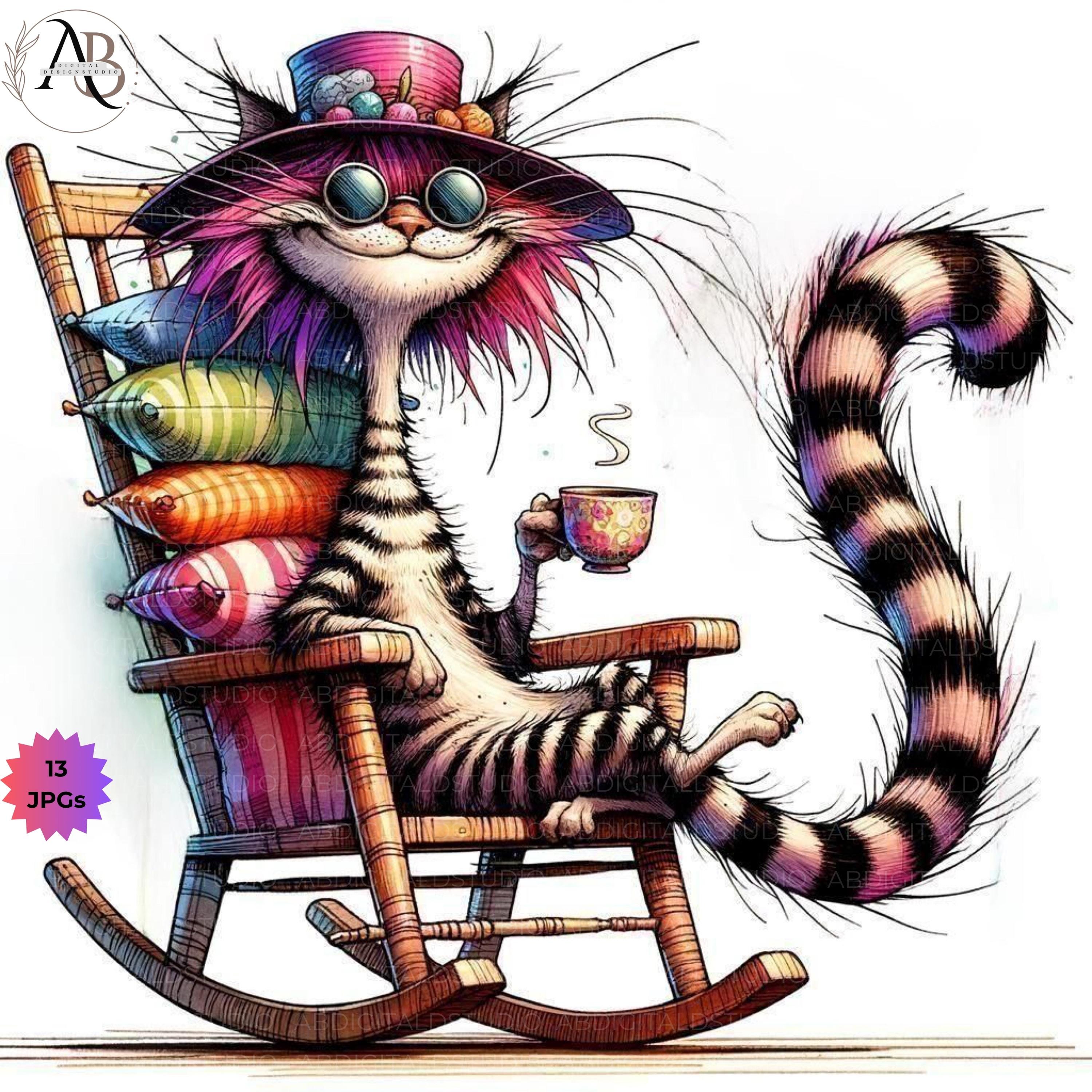 Whimsical Watercolor Cats Clipart: Funny Cartoon Cat Kitten, 13JPG ...