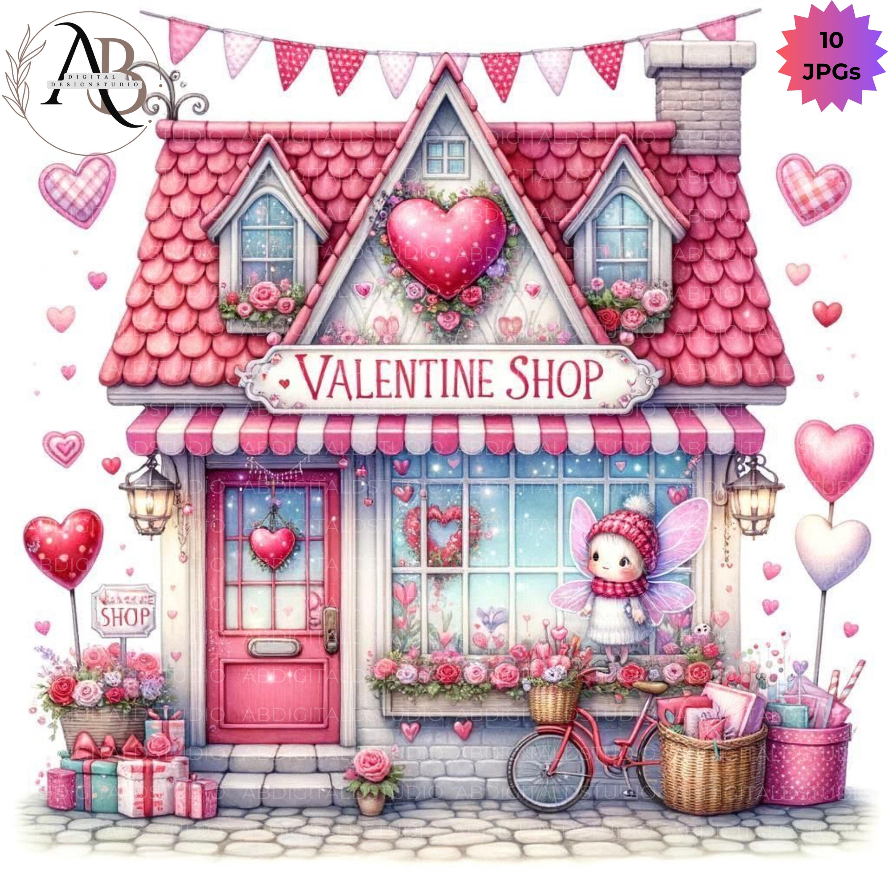 Valentines Shop Clipart Bundle, Watercolor Style (JPG Printable - 10 ...