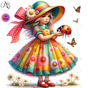 Spring Girl Clip Art Girls With Daisy Flowers 10JPG Quirky Girl Clipart ...