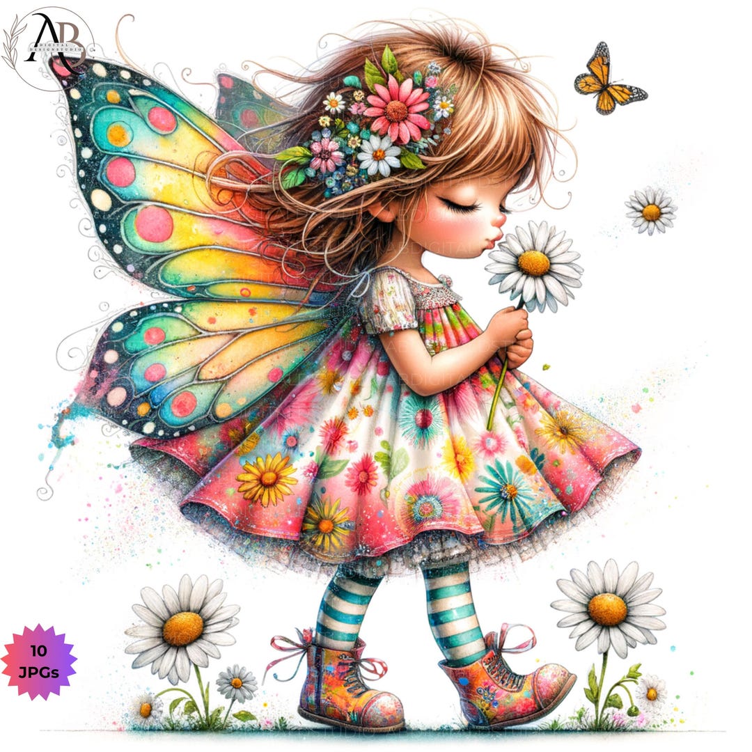 Spring Fairy Clip Art Spring Girls With Daisy Flowers 10JPG Quirky Girl ...