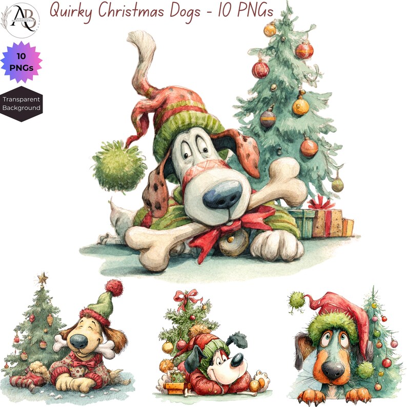 Christmas Dogs Clipart Bundle: 10 PNG, Holiday Watercolor Digital ...