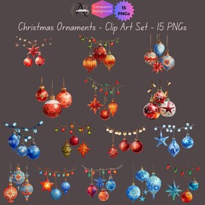 Watercolor Christmas Ornament PNG Clip Art : 15 Christmas Bauble PNG ...