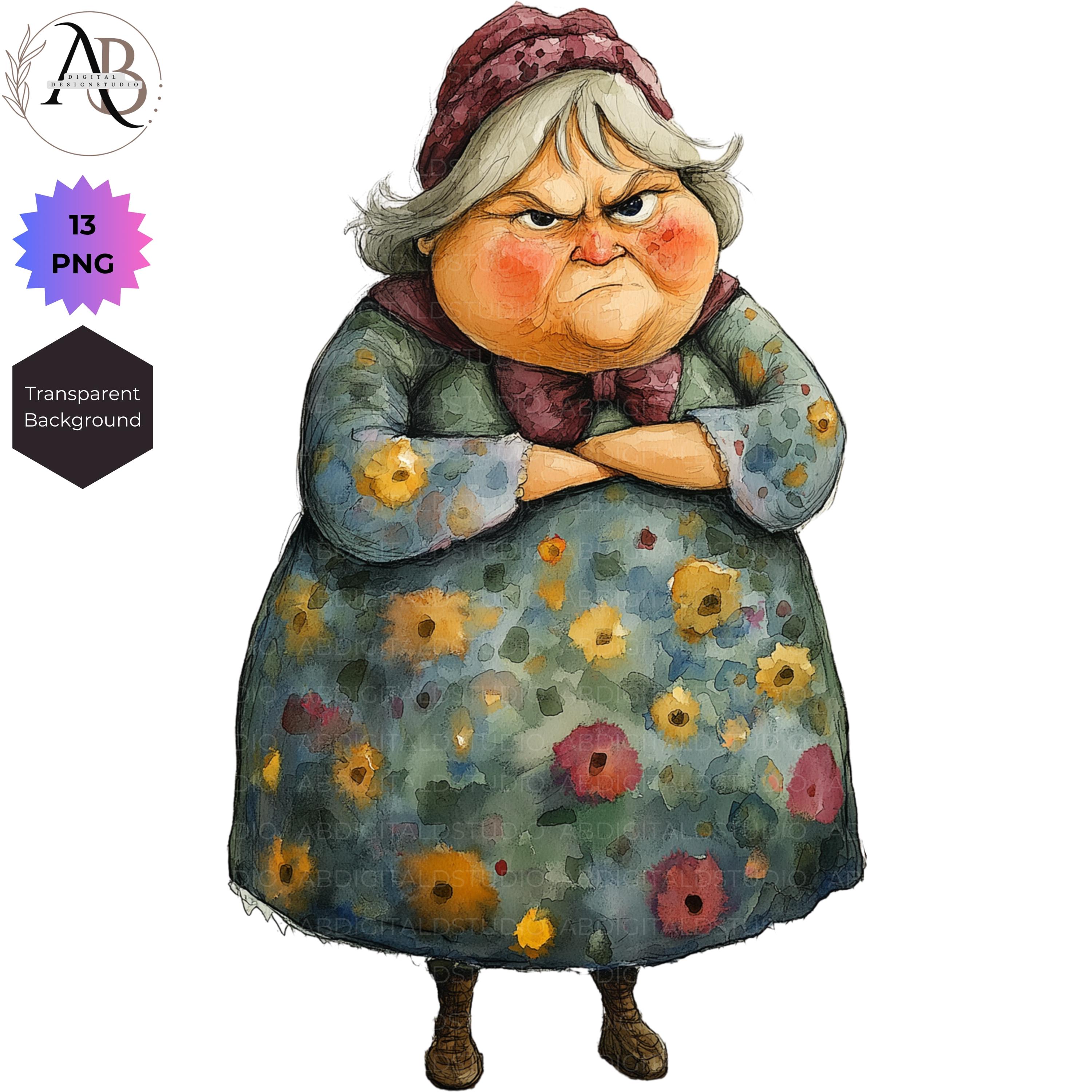 Grumpy Old Ladies Clipart PNG: Funny Grandma Cartoon Ephemera (digital Download, Commercial Use ...