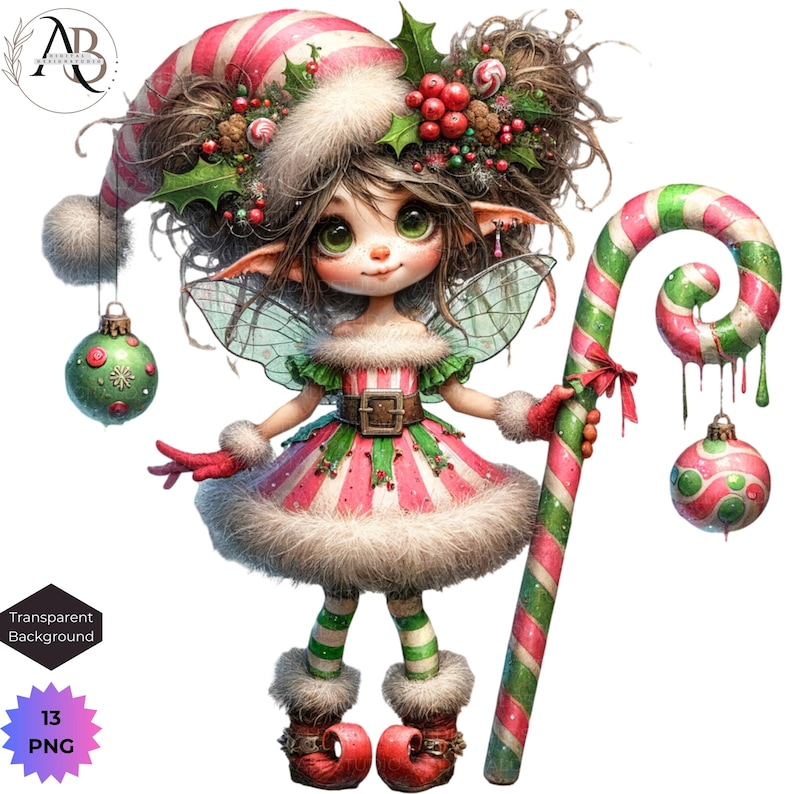 Christmas Girl Clipart: Candy Cane PNG, Journaling Ephemera ...