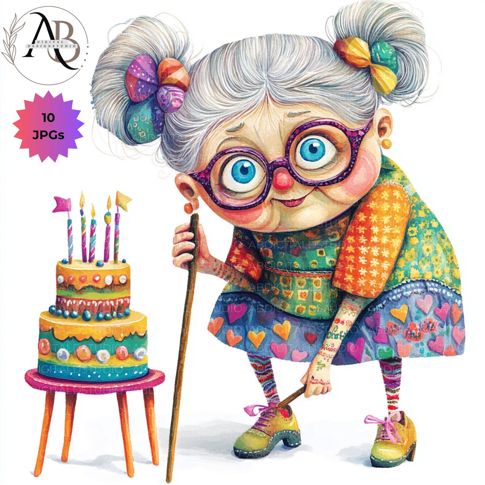Quirky Funny Grandma Birthday Clipart Old Lady Birthday 10JPG Quirky ...