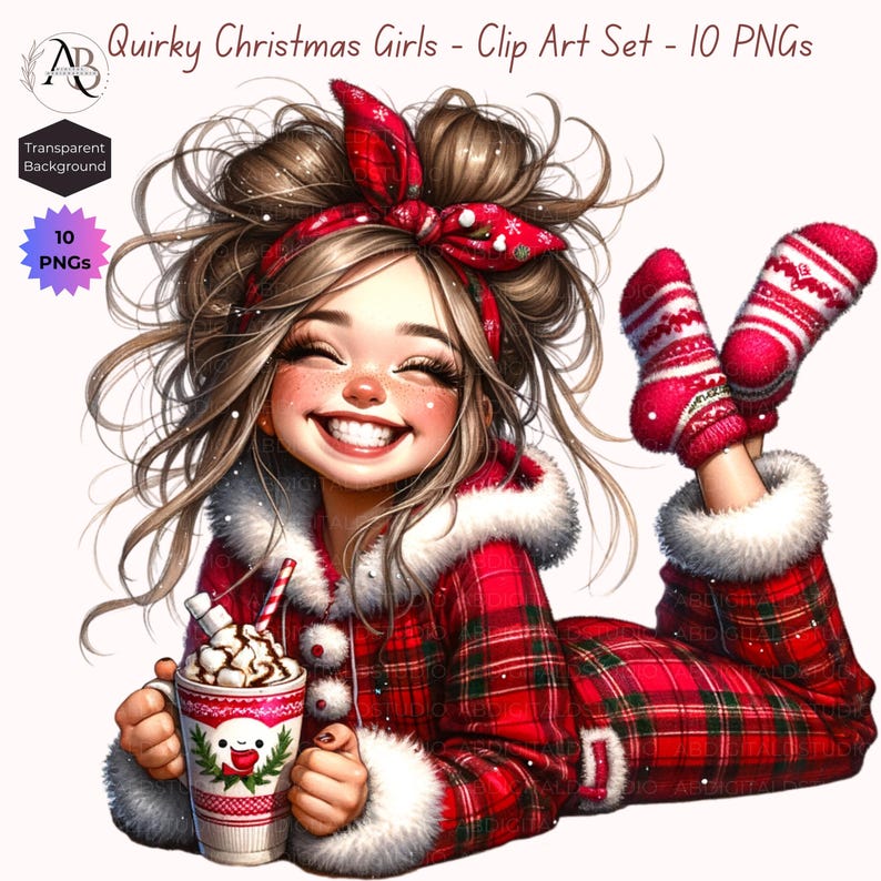 Quirky Christmas Coffee Girls Clip Art: 10 Quirky Girls Pngs (digital ...