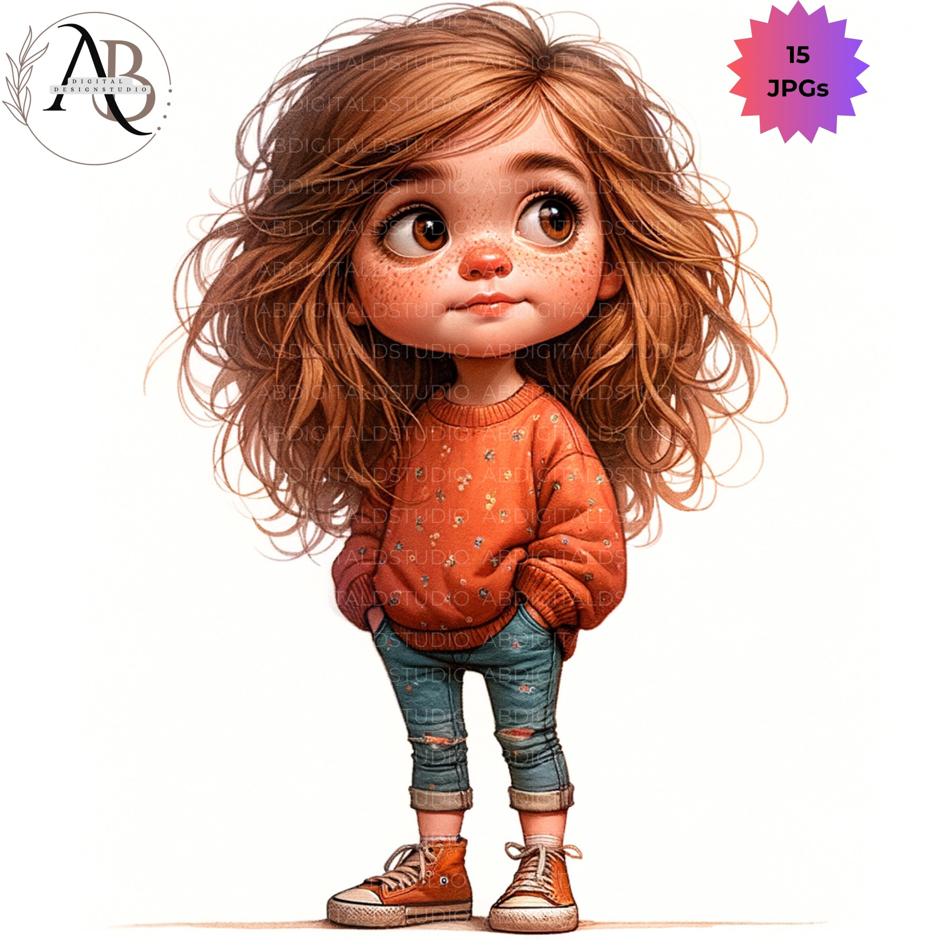 Quirky Girl Clipart 15 JPG Printable Watercolor Clipart Bundle Instant ...