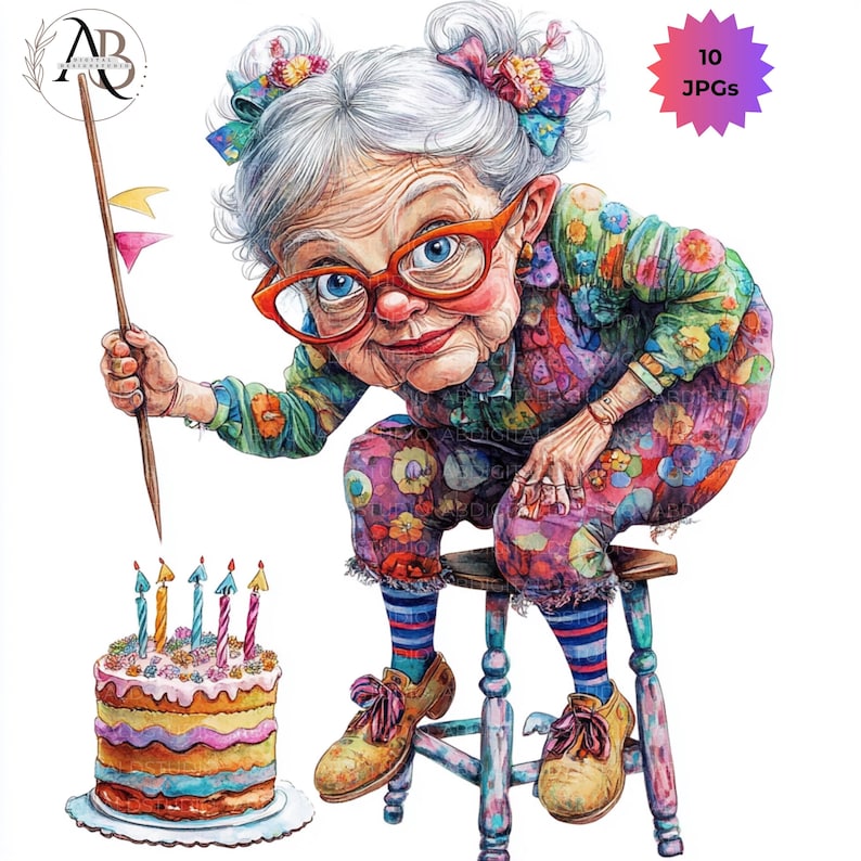 Quirky Funny Grandma Birthday Clipart Old Lady Birthday 10JPG Quirky ...