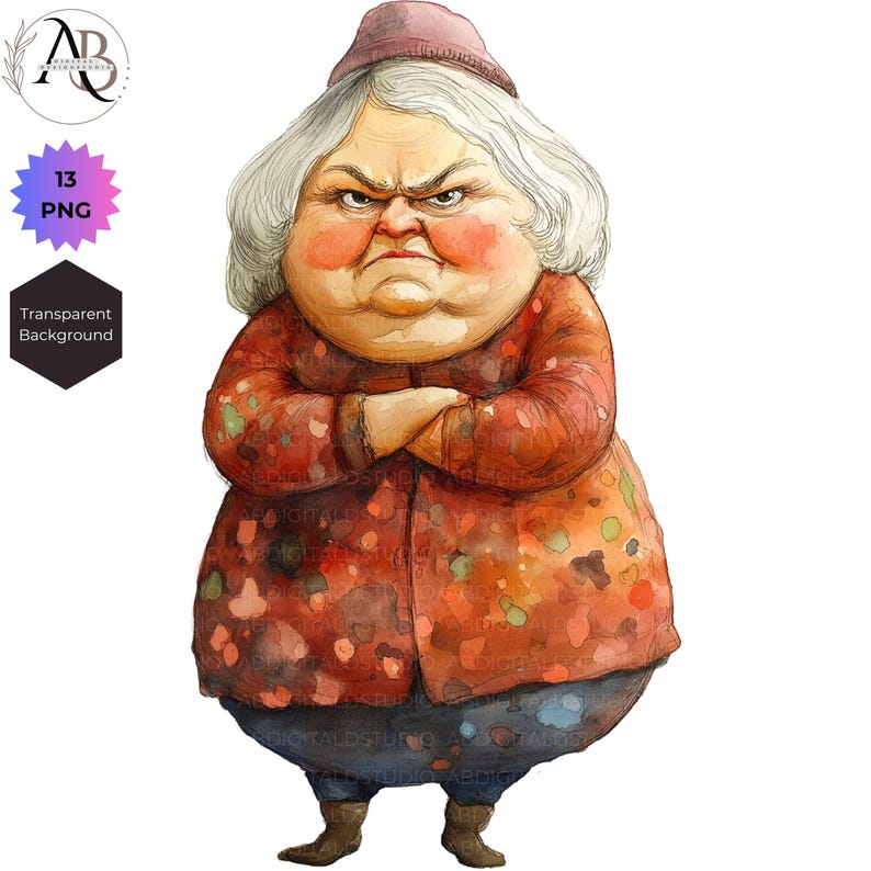 Grumpy Old Ladies Clipart PNG: Funny Grandma Cartoon Ephemera (digital ...