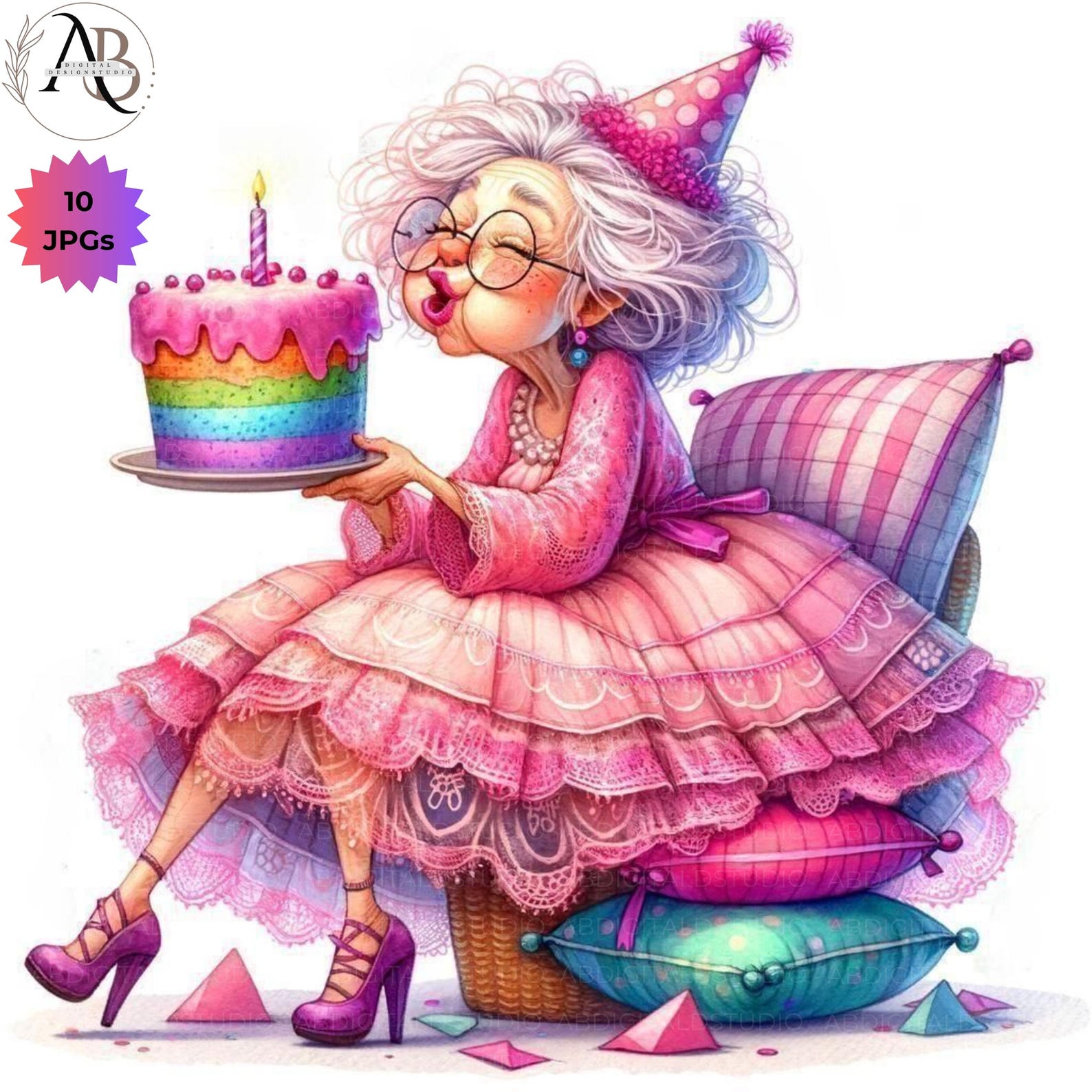 Quirky Funny Grandma Birthday Clipart Old Lady Birthday 10JPG Quirky ...