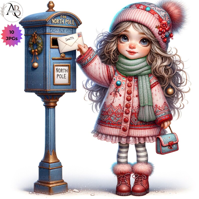 Whimsical Christmas Girl Clipart: Letter to Santa Designs (10 JPG ...