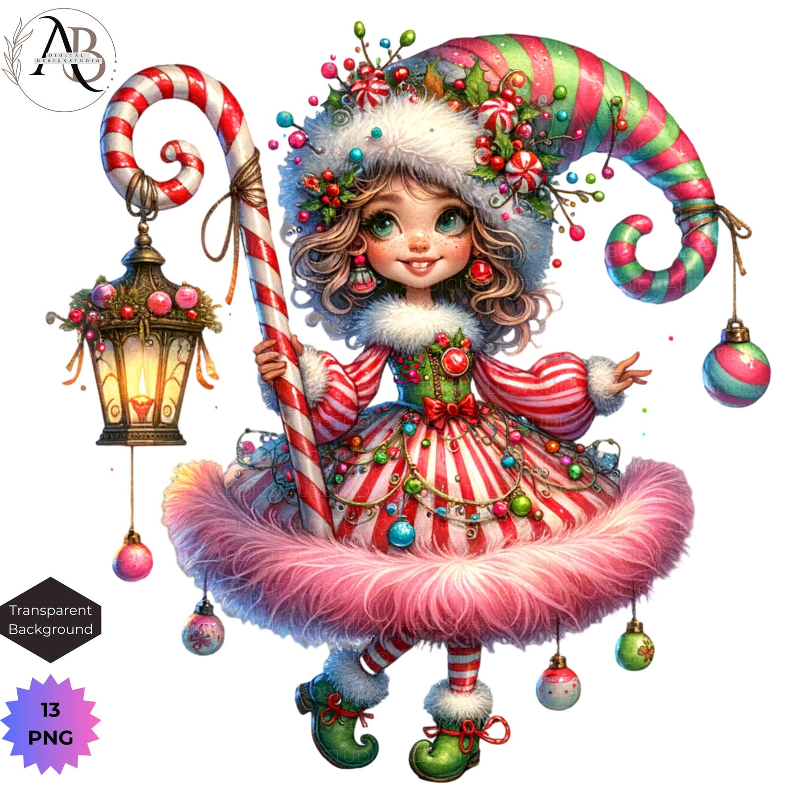 Christmas Girl Clipart: Candy Cane PNG, Journaling Ephemera ...