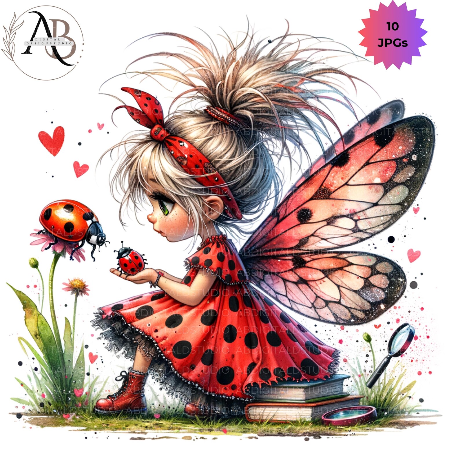 Quirky Girl Ladybugs Butterflies 10 JPG Ladybug Clipart Bundle ...