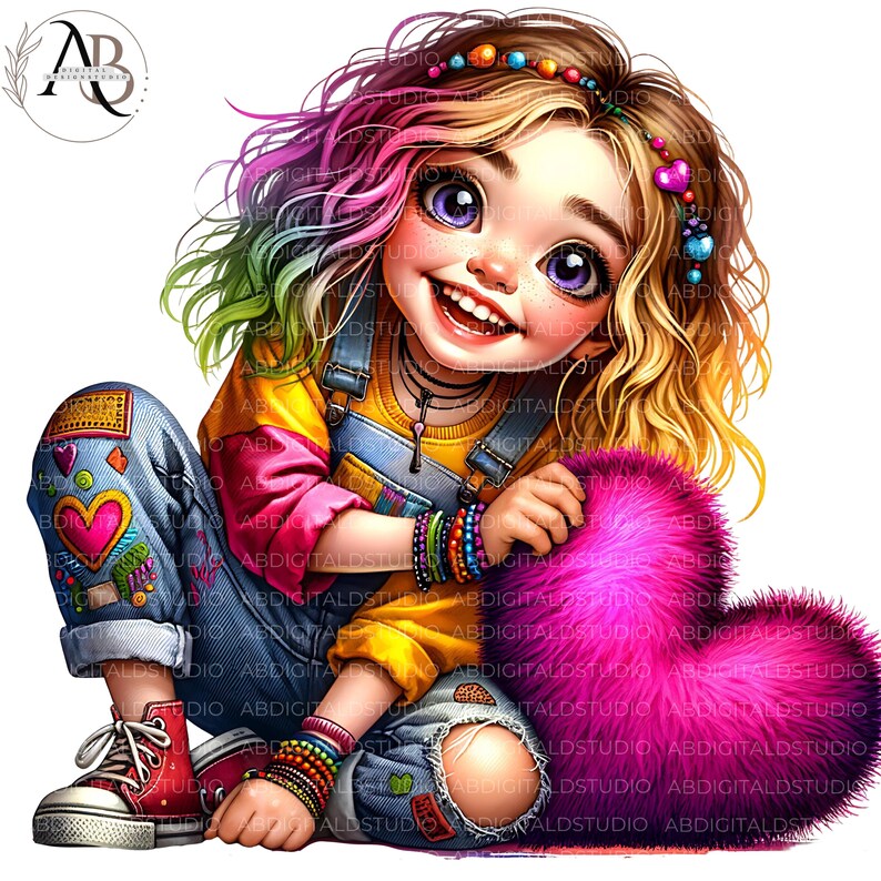 Valentines Day Quirky Girl Clipart 5 PNG Bundle Cute Little Valentine ...