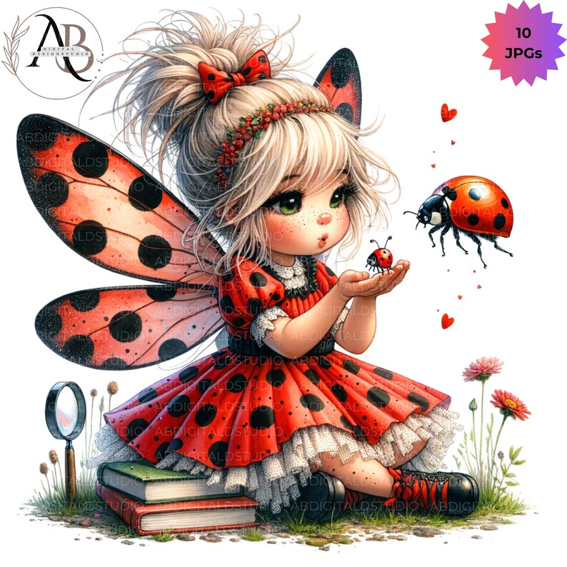 Quirky Girl Ladybugs Butterflies 10 JPG Ladybug Clipart Bundle ...