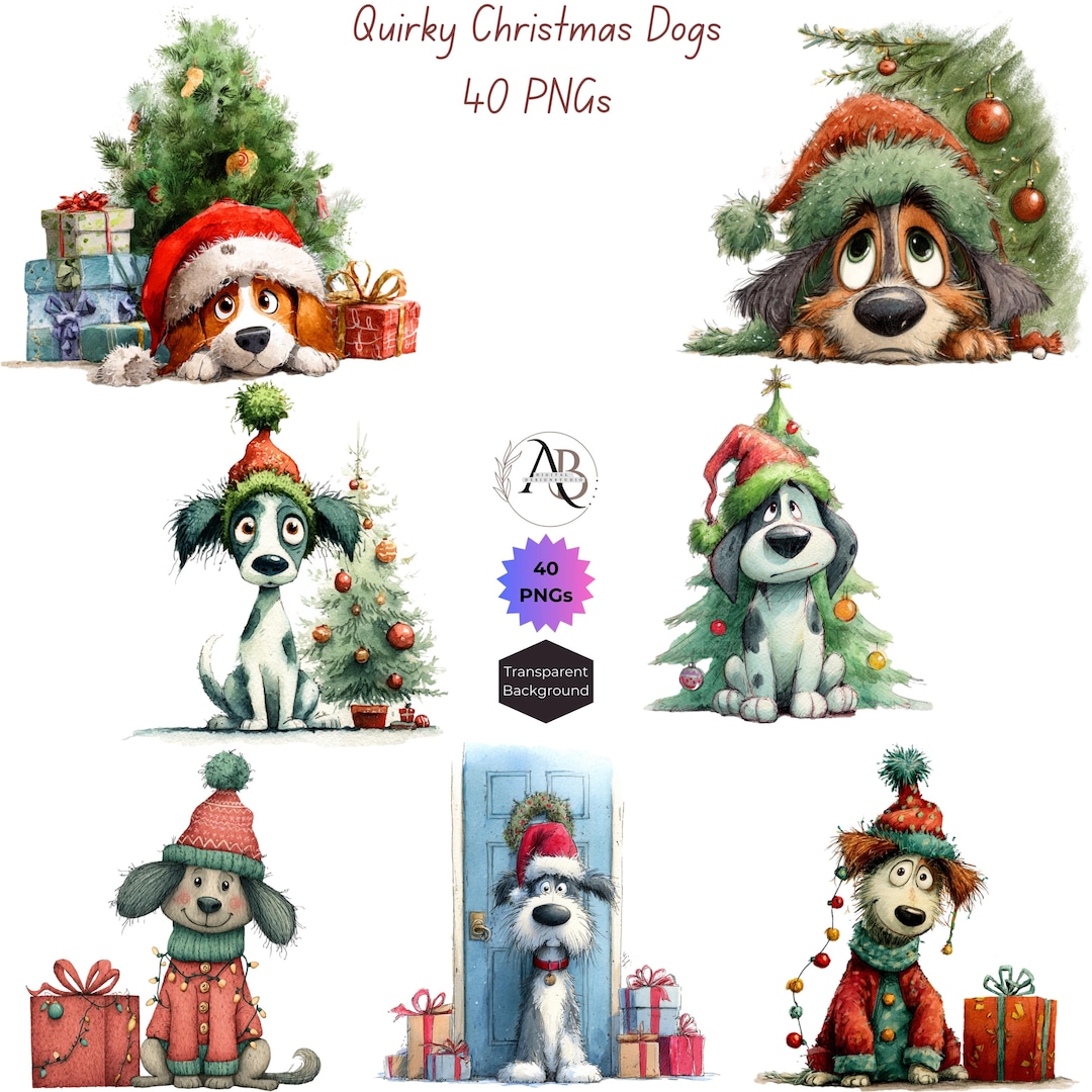 Christmas Dogs Clipart Bundle: 40 PNG, Holiday Watercolor Digital ...