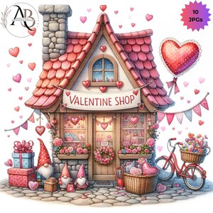 Valentines Shop Clipart Bundle, Watercolor Style (JPG Printable - 10 ...