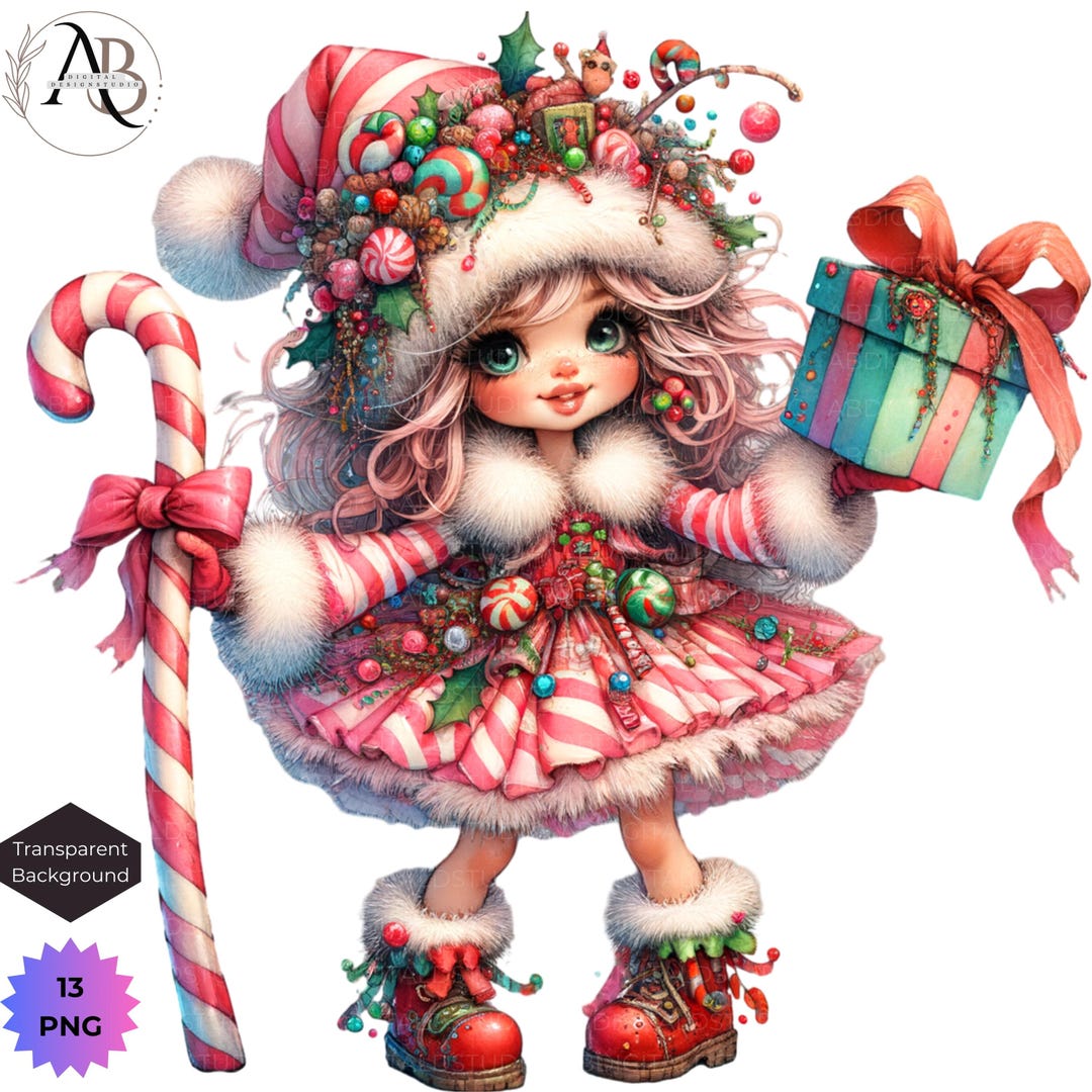 Christmas Girl Clipart: Candy Cane PNG, Journaling Ephemera ...