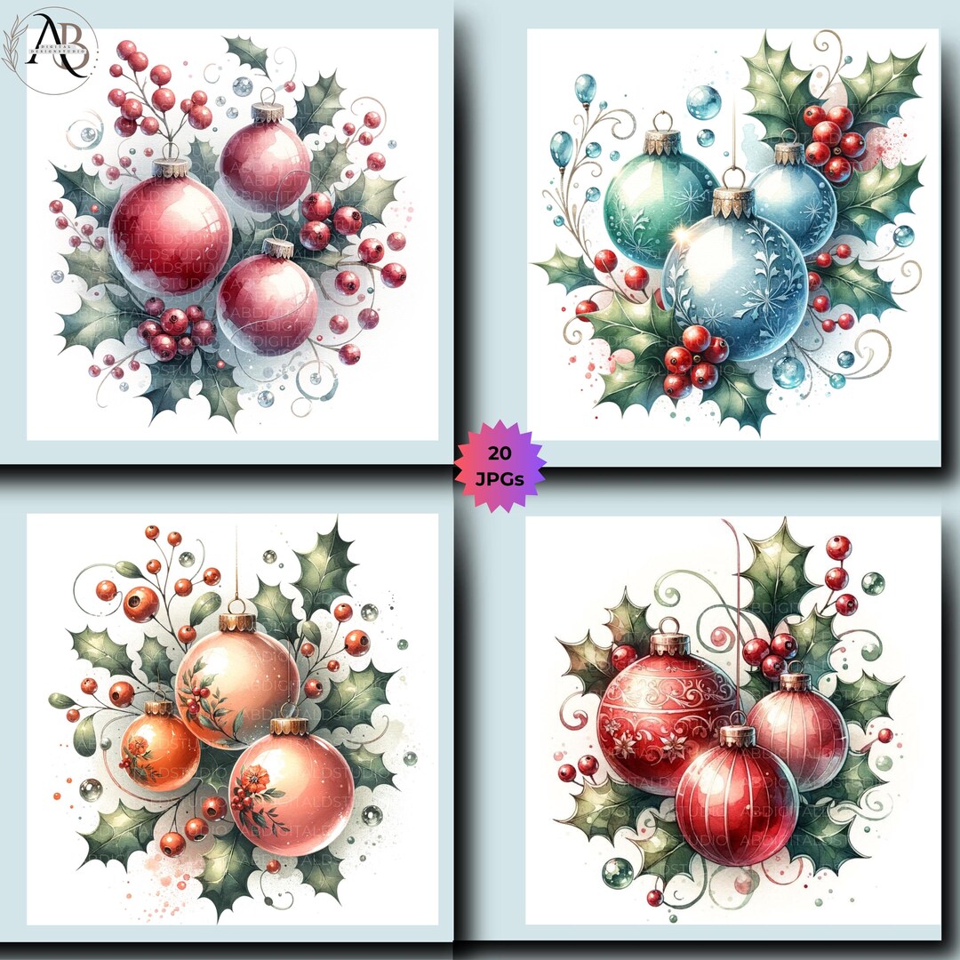 Christmas Ornament Clipart Christmas Baubles Clipart 20 JPG Bundle ...