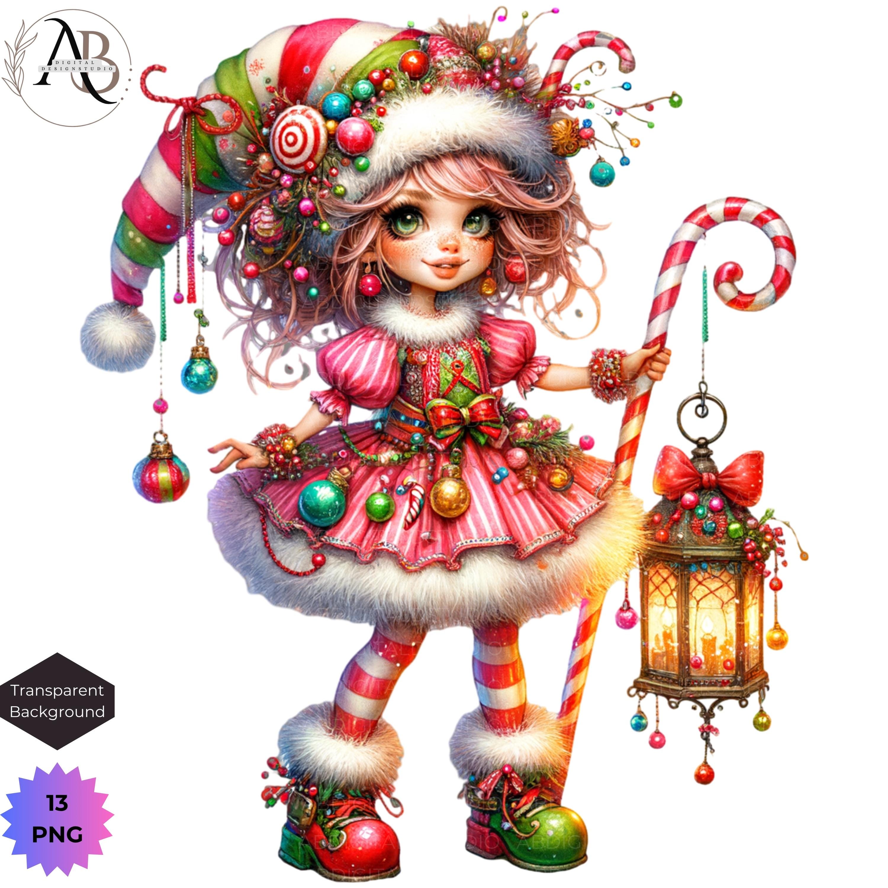 Christmas Girl Clipart: Candy Cane PNG, Journaling Ephemera ...