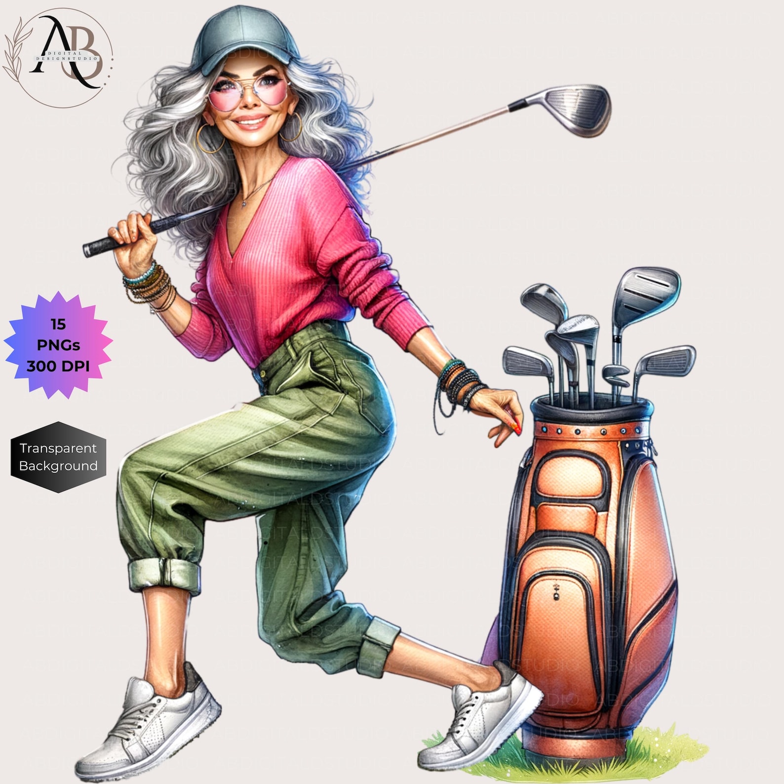 Lady Golfer PNG Clipart: Senior Grandma Golfing (digital Download -15 ...
