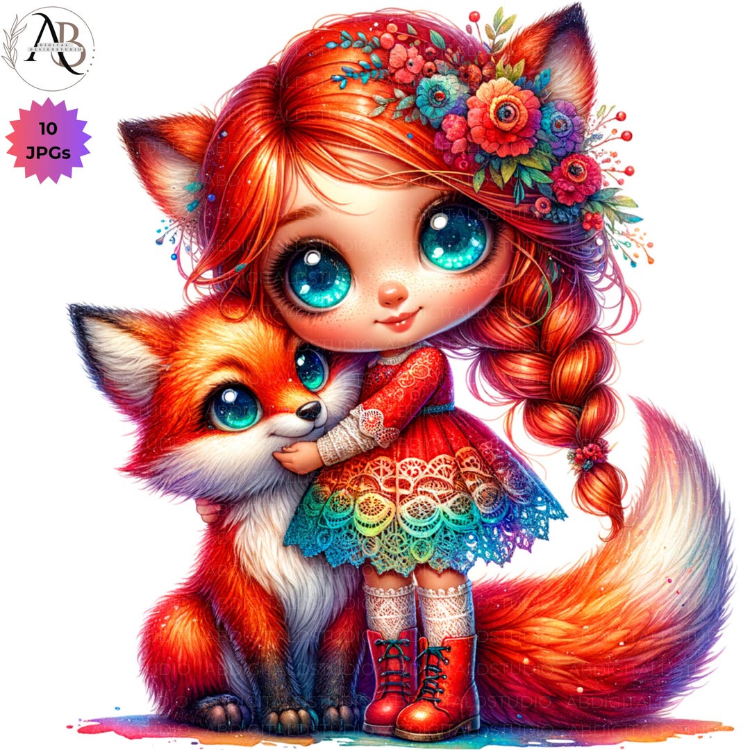 Quirky Girl & Fox Clipart: Autumn Journaling Ephemera, DIGITAL DOWNLOAD ...