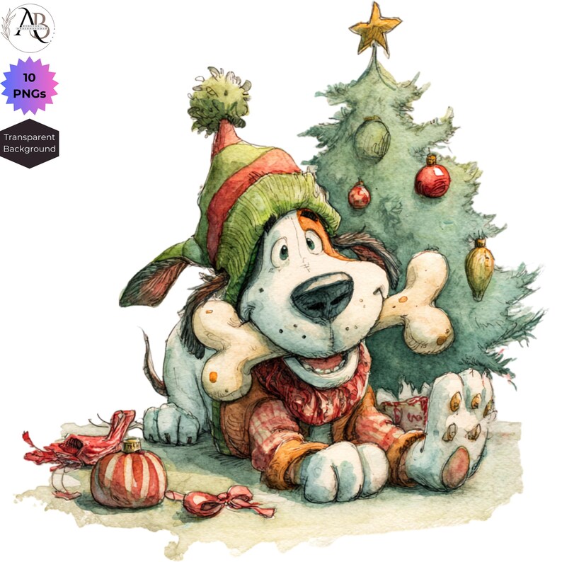 Christmas Dogs Clipart Bundle: 10 PNG, Holiday Watercolor Digital ...