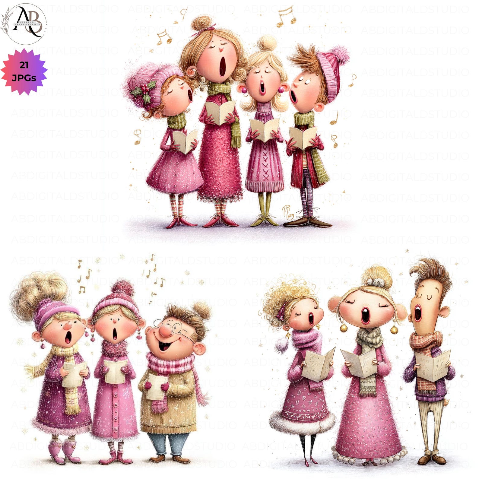 Christmas Carolers Clipart: Whimsical Watercolor Festive Bundle-clipart ...