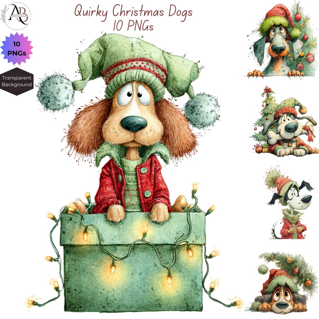 Christmas Dogs Clipart Bundle: 10 PNG, Holiday Watercolor Digital ...