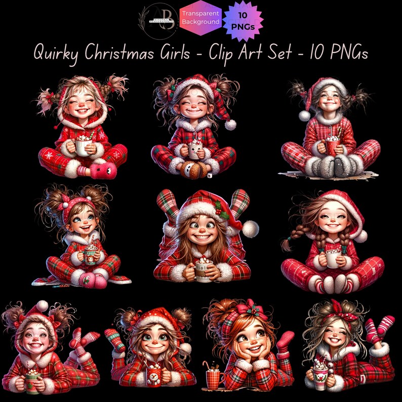 Quirky Christmas Coffee Girls Clip Art: 10 Quirky Girls Pngs (digital ...