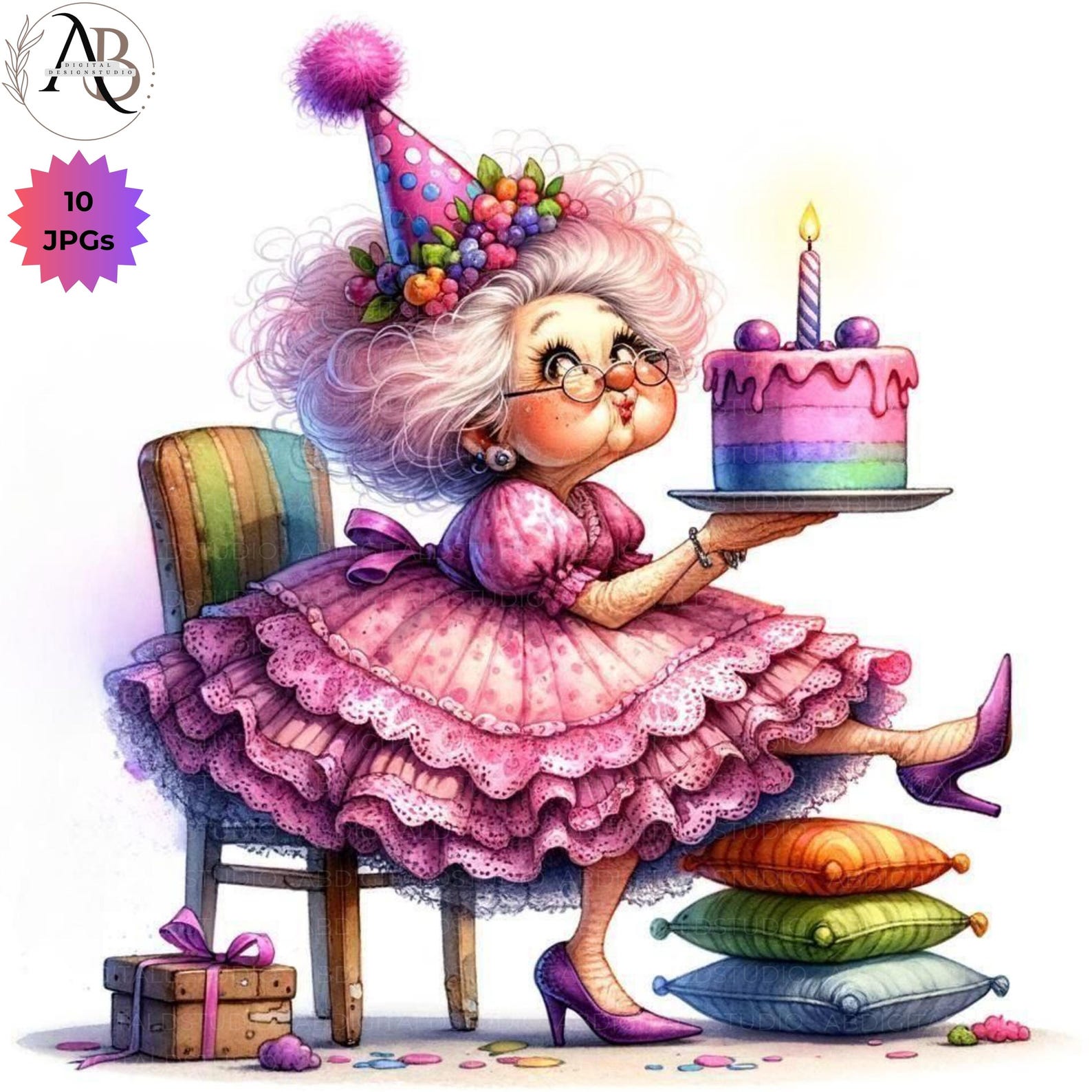 Quirky Funny Grandma Birthday Clipart Old Lady Birthday 10JPG Quirky ...