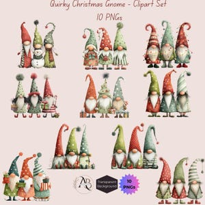 Watercolor Christmas Gnome Clipart: Holiday PNG Images (10 Digital ...