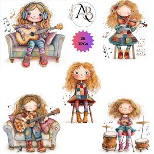 Quirky Girl Musical Clipart 25JPG Cute Whimsical Girls Musical ...