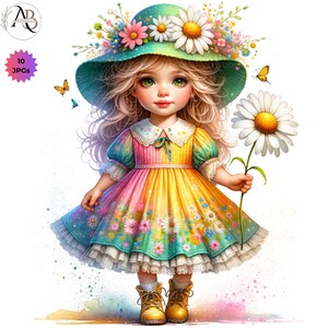 Spring Girl Clip Art Girls With Daisy Flowers 10JPG Quirky Girl Clipart ...