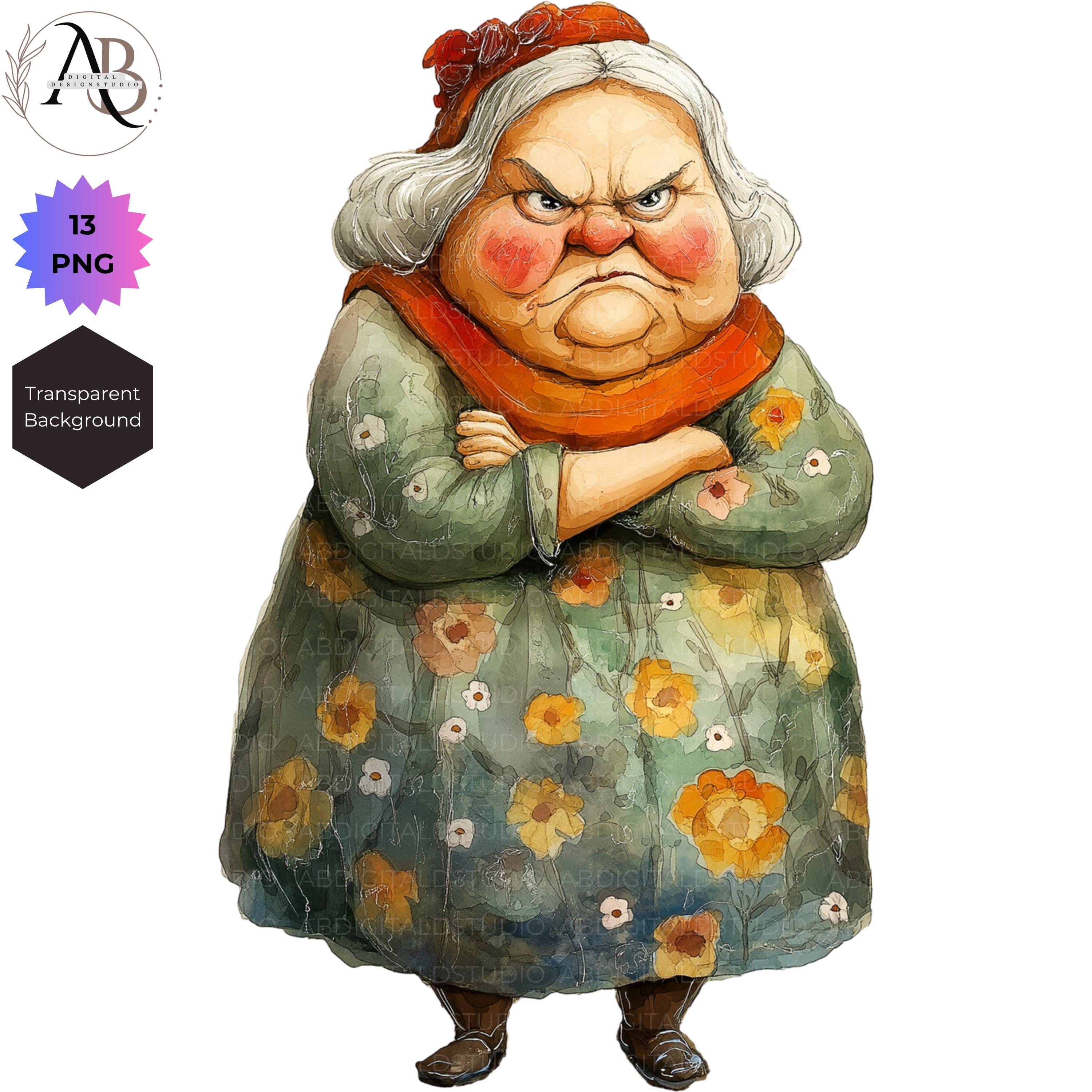 Grumpy Old Ladies Clipart 13 PNG: Funny Grandma Cartoon (digital ...