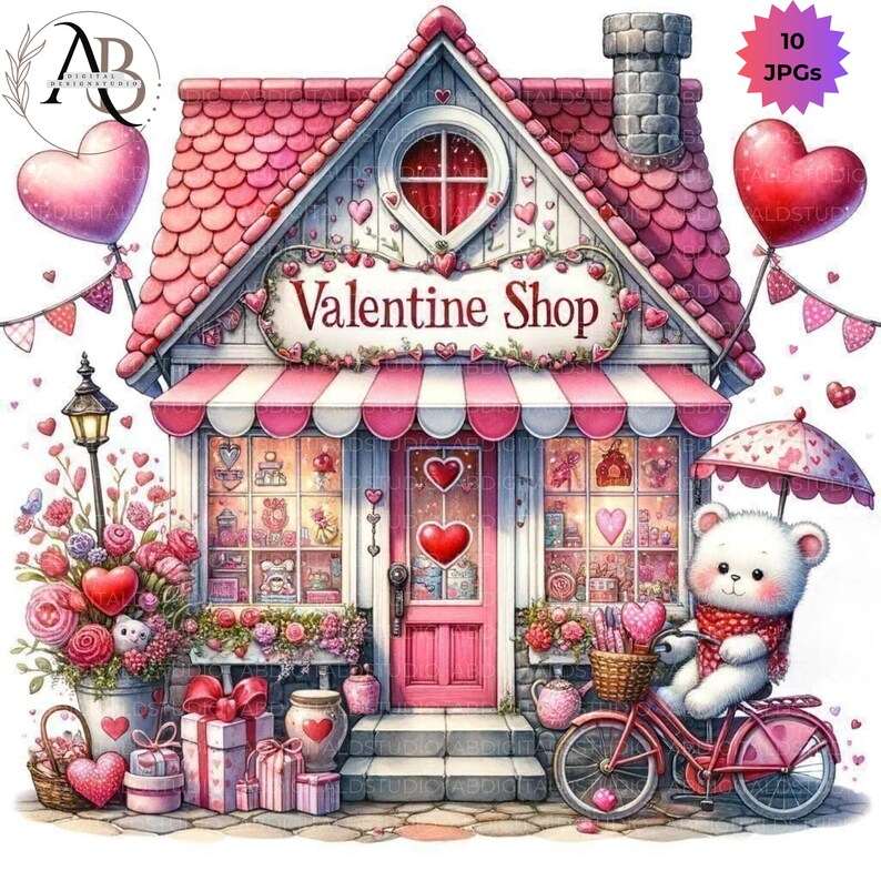 Valentines Shop Clipart Bundle, Watercolor Style (JPG Printable - 10 ...