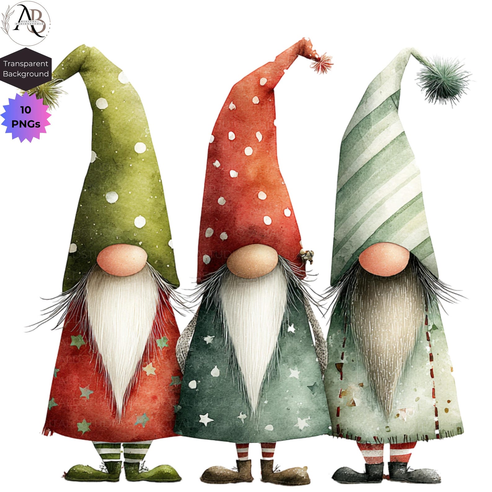 Watercolor Christmas Gnome Clipart: Holiday PNG Images (10 Digital ...