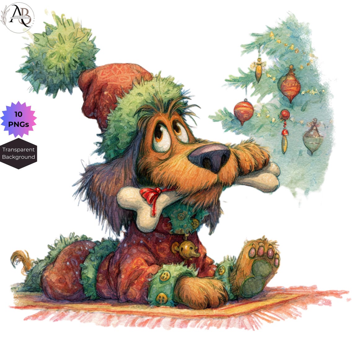 Christmas Dogs Clipart Bundle: 10 PNG, Holiday Watercolor Digital ...