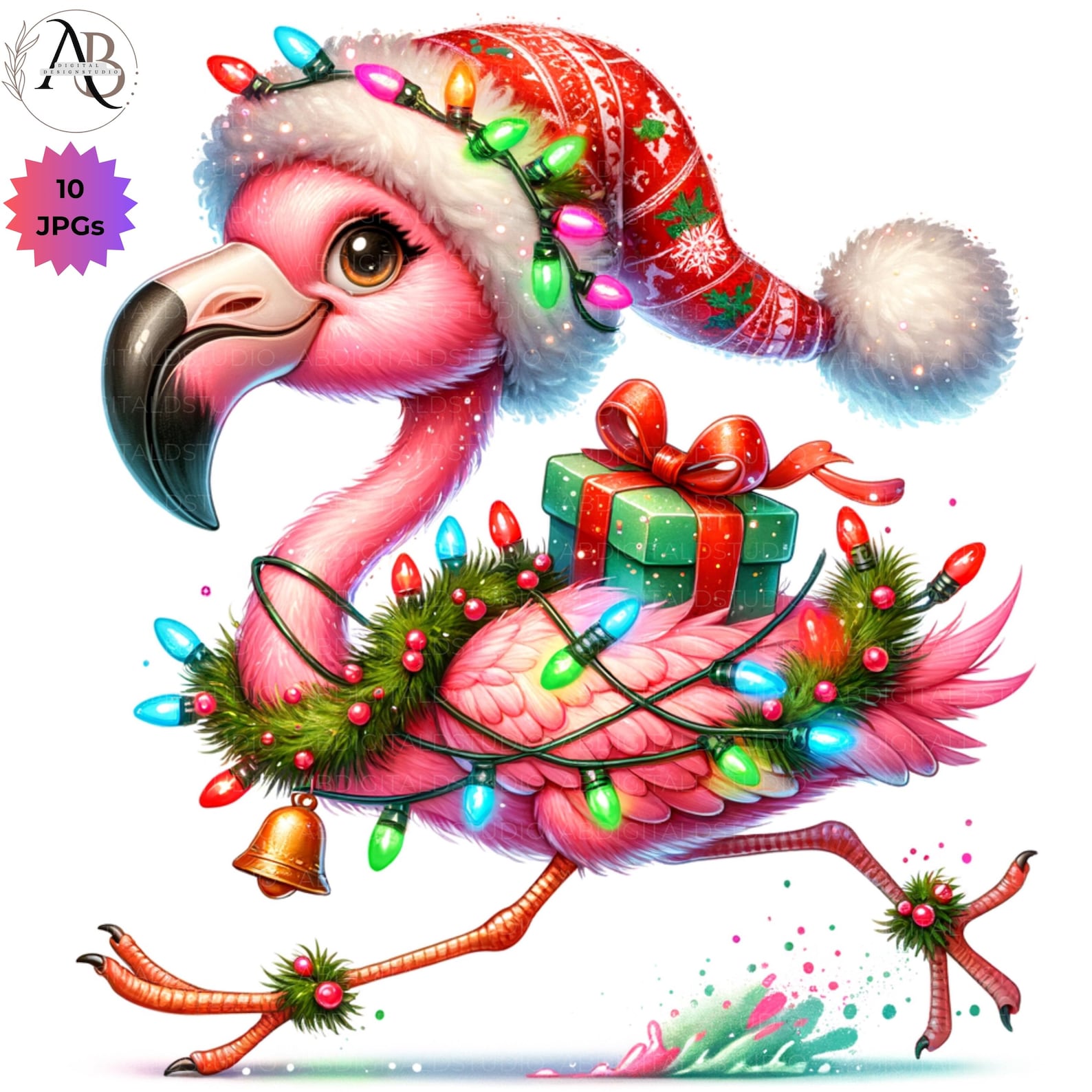 Festive Christmas Flamingo, Christmas Clip Art Bundle 10 JPG, Tropical ...