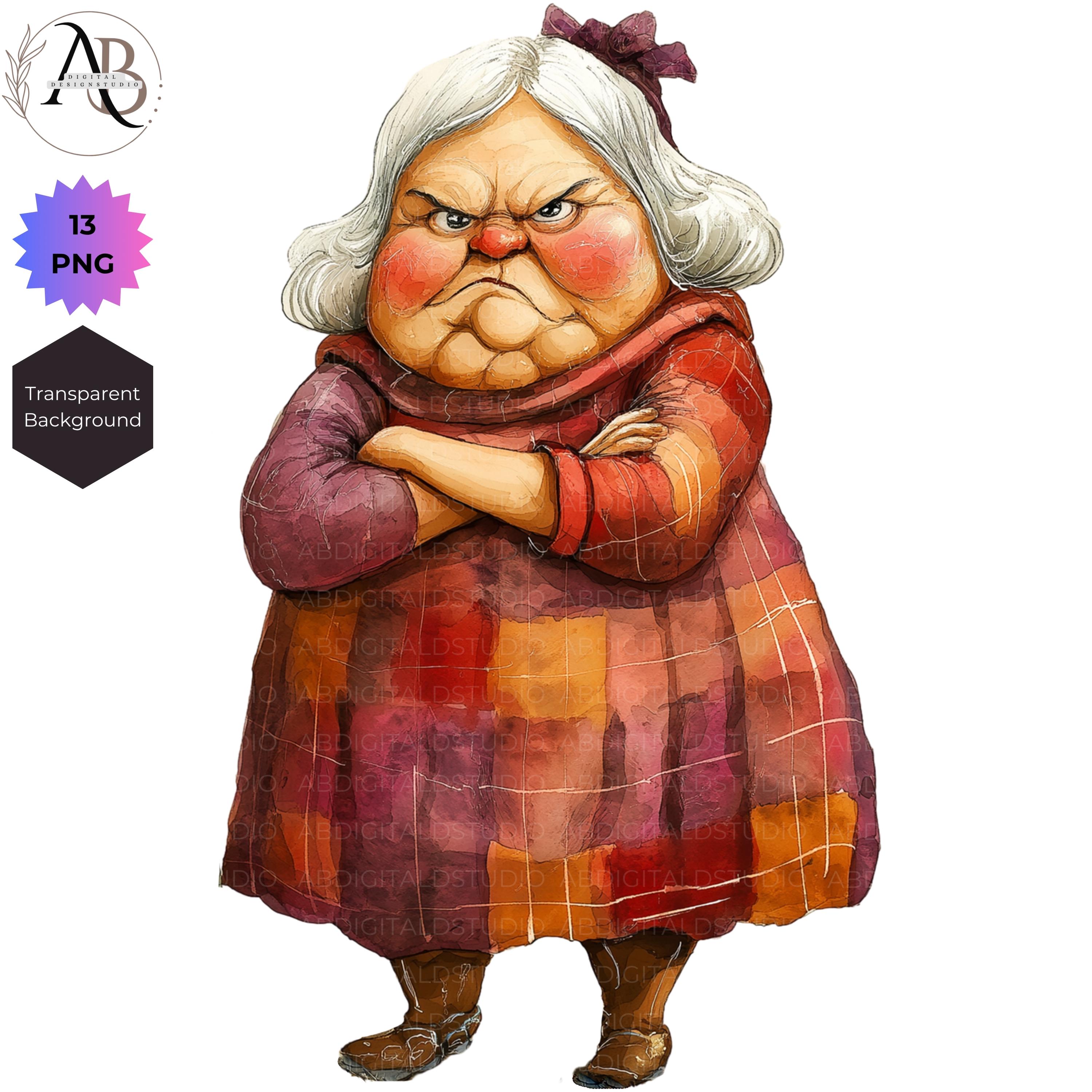 Grumpy Old Ladies Clipart PNG: Funny Grandma Cartoon Ephemera (digital ...