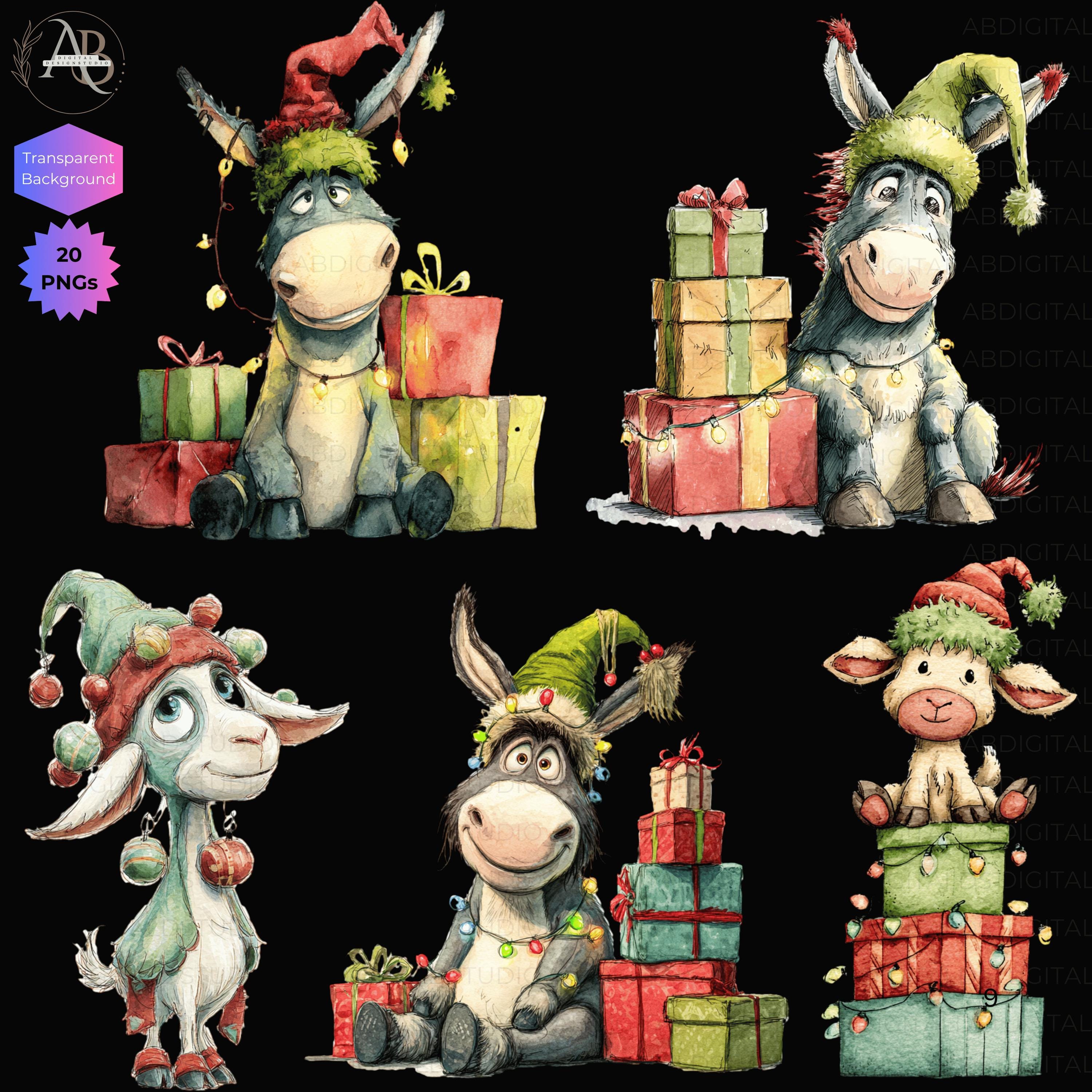Watercolor Christmas Animal Clipart: 20 PNG Holiday Designs (digital ...