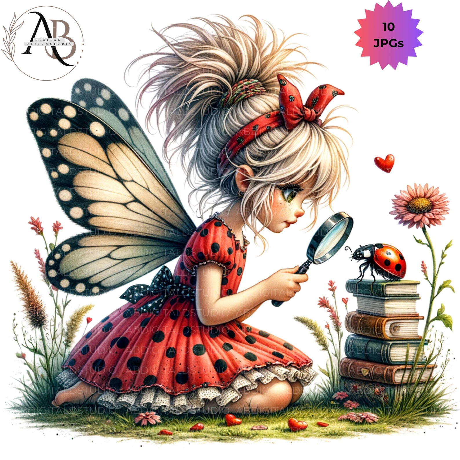 Quirky Girl Ladybugs Butterflies 10 JPG Ladybug Clipart Bundle ...
