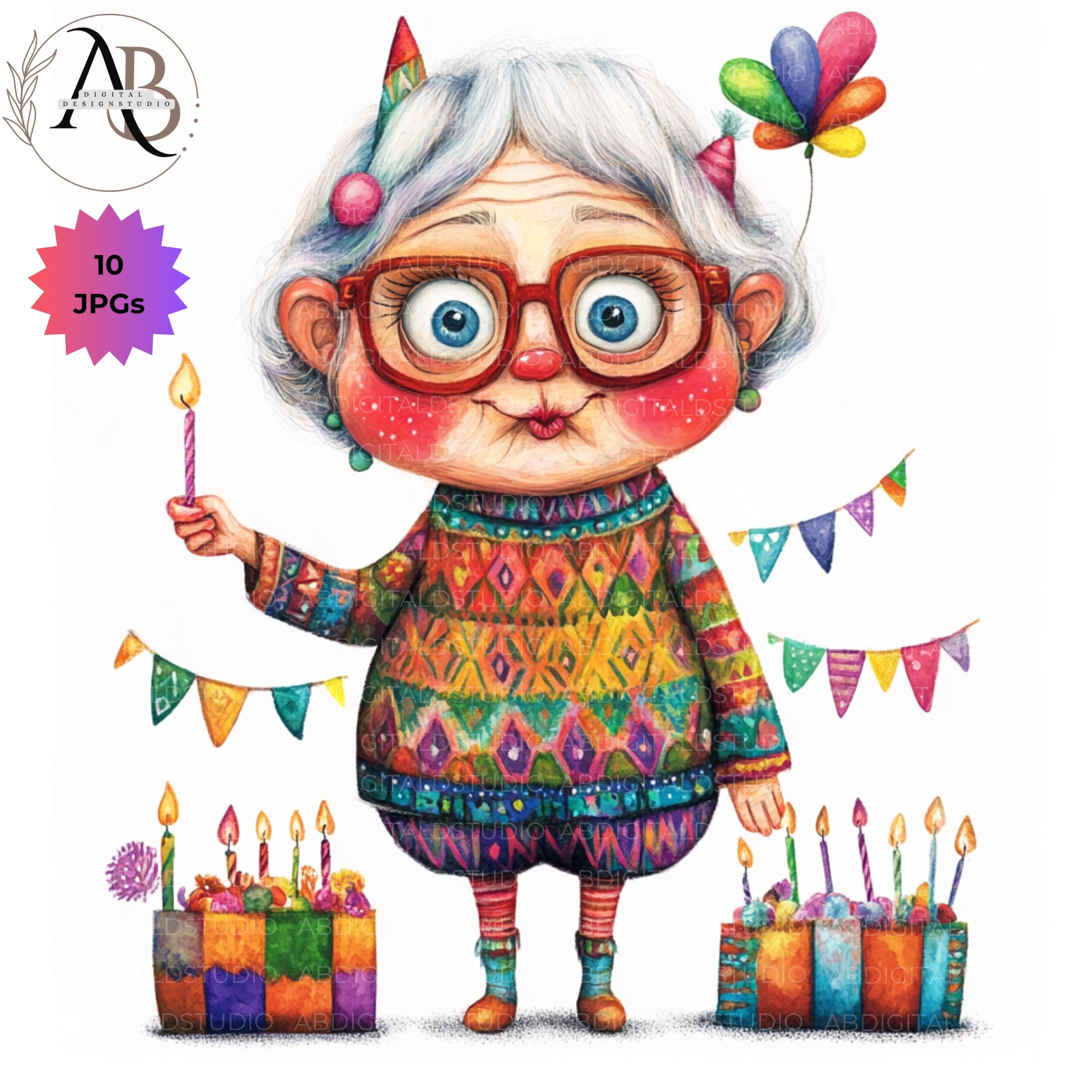 Quirky Funny Grandma Birthday Clipart Old Lady Birthday 10JPG Quirky ...