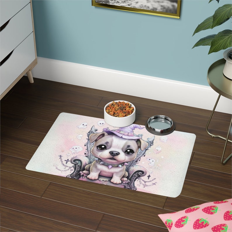 Pastel Goth Pittie Pet Food Mat Cute & Spooky Poodle Placemat for Pets ...