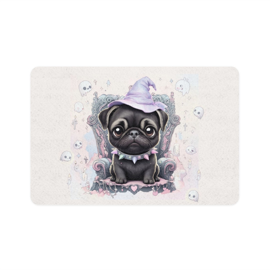 Black Pastel Goth Pug Pet Food Mat – Cute & Spooky Poodle Placemat for ...