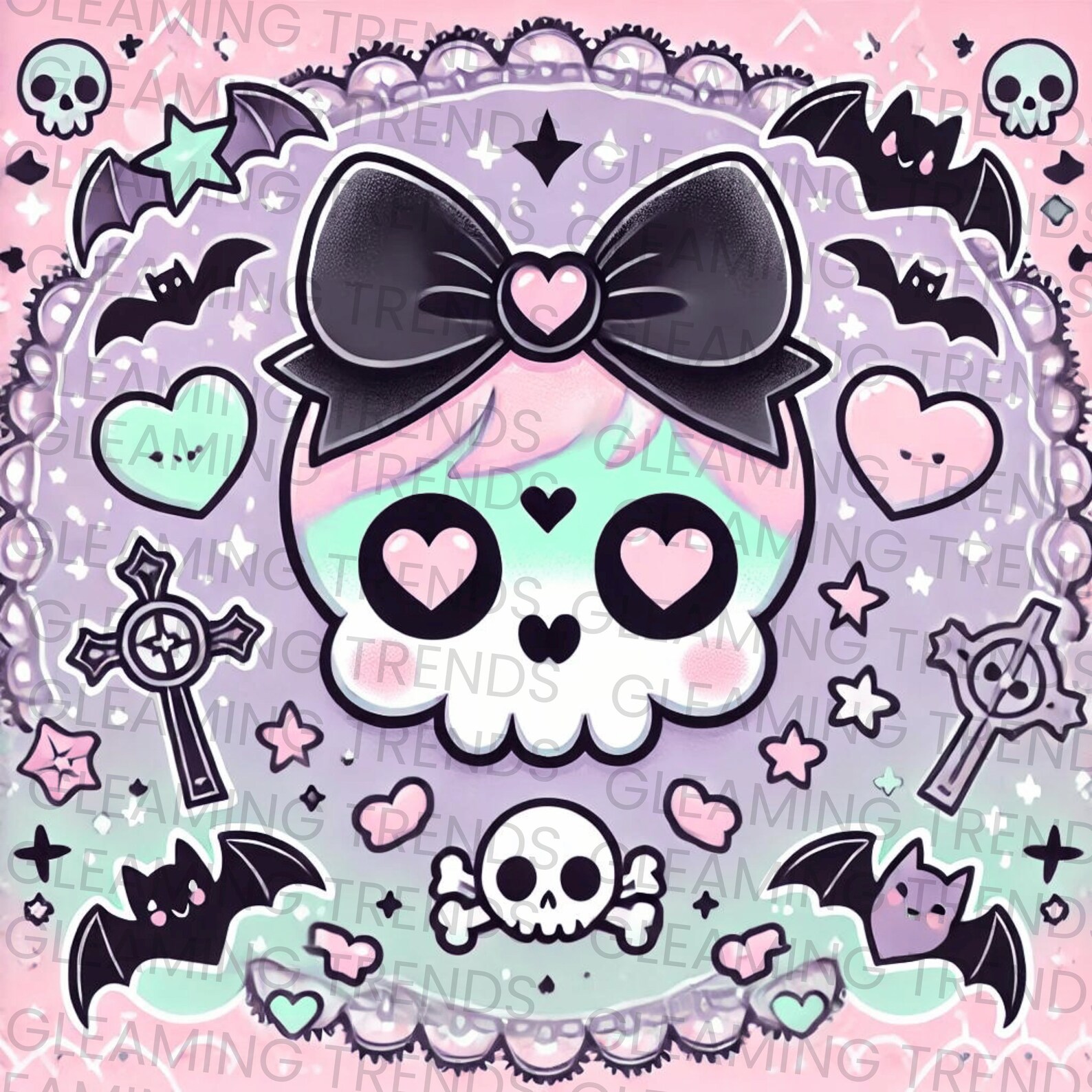 Cute Pastel Skull Halloween Png, Pastel Bats and Skulls, Pastel ...