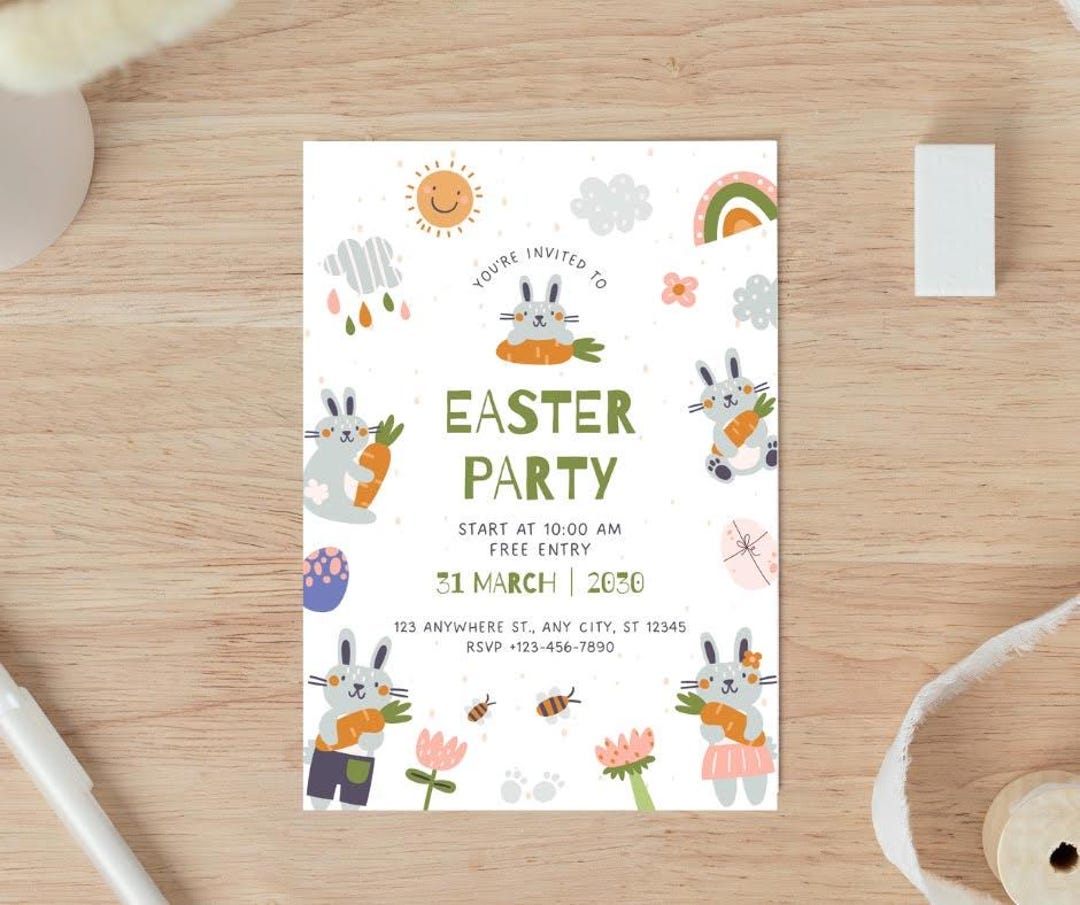 Easter Party Invite Card Personalized 2025, Happy Easter, Party Card ...
