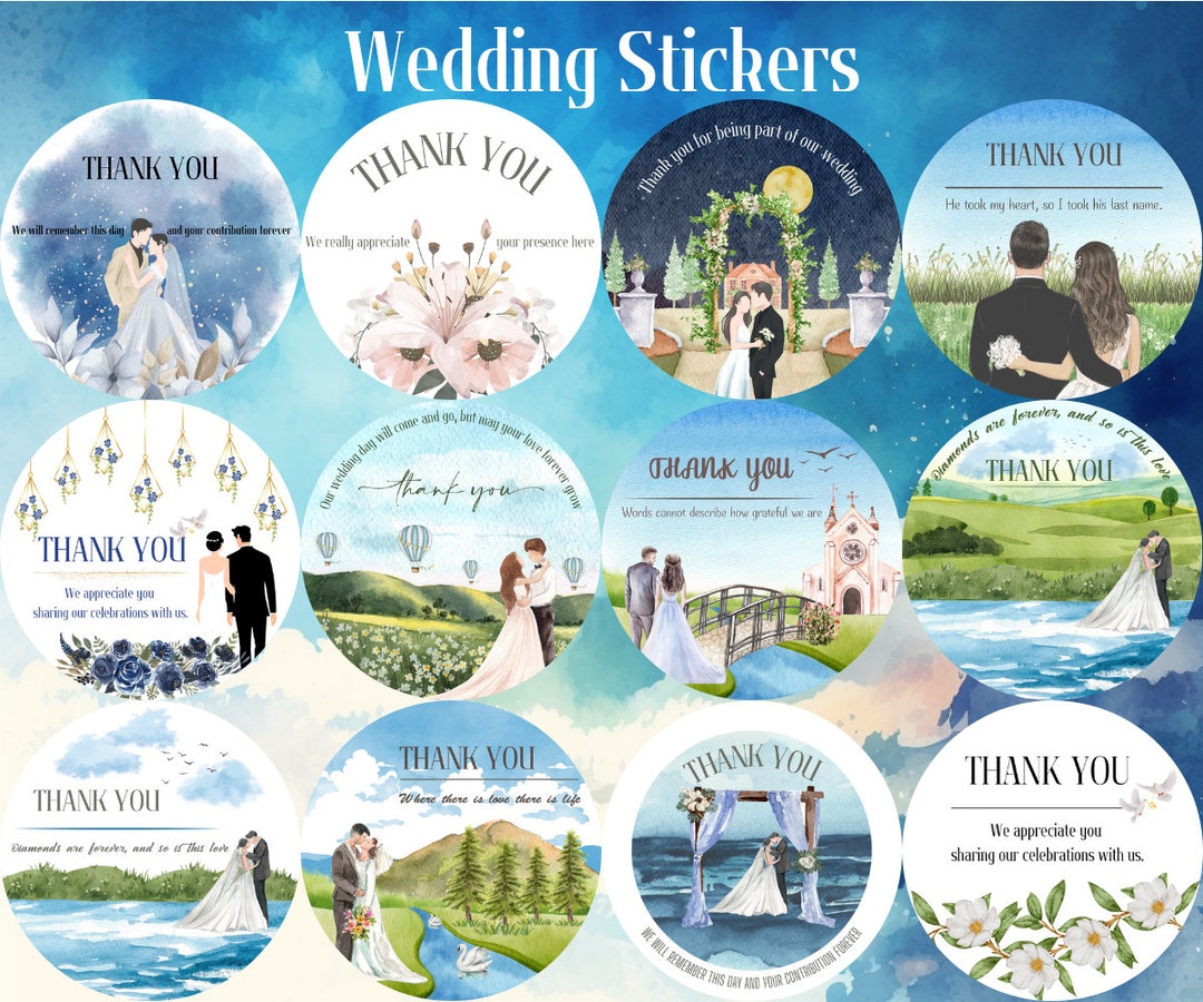Elegant Digital Wedding Sticker Designs Customizable Wedding Favor ...